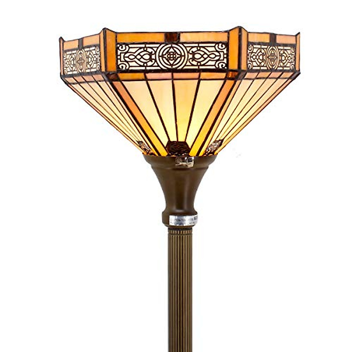 WERFACTORY Tiffany Lamp Shade Replacement 12X10X6 Inch Yellow Hexagon Stained Glass Mission Lampshade Only 1-5/8-Inch Fitter Opening for Arched Floor Lamp-Torchiere Lamp-Pendant Light S011 Series