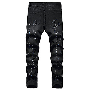 QIMYUM Mens Ripped Jeans, Distressed Destroyed Slim Fit Straight Leg Denim Pants (34, Black040)