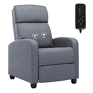 Phoenix Home New Model Massage, Modern Single Sofa Padded Backrest and Thick Seat Cushion, PU Leather Recliner Chair for Living Room, Home Theater, Grey