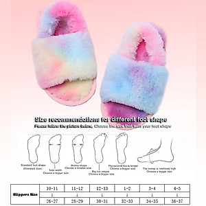 LightFun Fuzzy Fluffy Furry girls kids slippers cloud Fur Open Toe Slippers for kid House Home Indoor Outdoor(Colorful,1011)