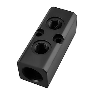 Air Manifold, 3 Way 5 Port Air Compressor Manifold, Air Hose Inline Manifold Block Splitter, Pneumatic Manifold Air Distribution Block, NPT 1/2 Inch Supply Port, NPT 1/4 Inch Output Port(BLACK)