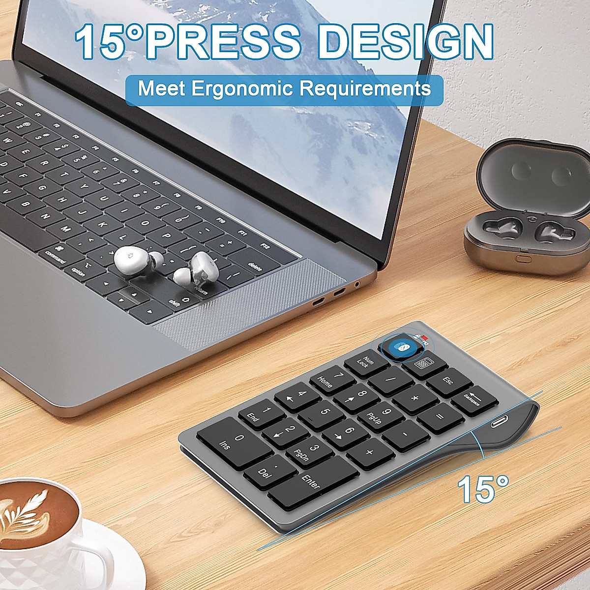 Bluetooth Number Pad Wireless & Wired 10 Key USB Keypad Two in One, Rechargeable Numpad for Laptops, Desktop, Computers Accessories Compatible with MacBook iPads ChromeBook EliteBook Notebook etc.