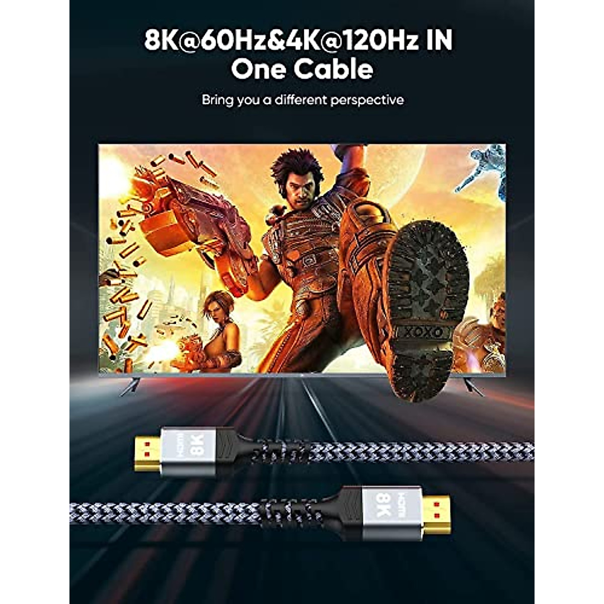 8K HDMI Cable 2.1 2-Pack 6.6FT, Highwings Slim 48Gbps High Speed HDMI Braided Cord-4K@120Hz 144Hz 8K@60Hz, HDCP 2.2&2.3, Dynamic HDR,eARC,DTS:X,RTX 3090,Dolby Compatible with Roku TV/HDTV/PS5/Blu-ray