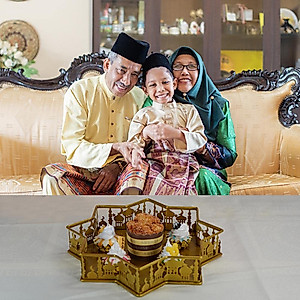 WYHFA Eid Mubarak Plate Iron Serving Tray, Ramadan Food Serving Tray Plate Dessert Pastry Candy DIY Display Tray for Eid Mubarak Party Decoration