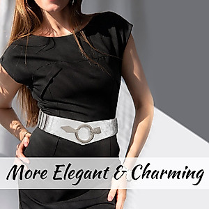 SUOSDEY Women Fashion Wide Elastic Belt Stretch Waist Belt with Easy Silver Buckle for Dresses,silver,S