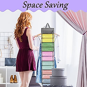 Legging Organizer Storage, T-Shirt Organizer, Foldable Hanging Closet Organizer, Hanging Clothes Organizer with 24 Roll Compartments for Yoga Clothes, Pants, Tank Top, Towel, Underwear, Shirt (Grey)