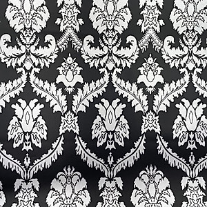 Yifely SimpleLife4U Silver Damask Furniture Paper Decorative Black Shelf Drawer Liner Peel & Stick 17x118 Inches by SimpleLife4U