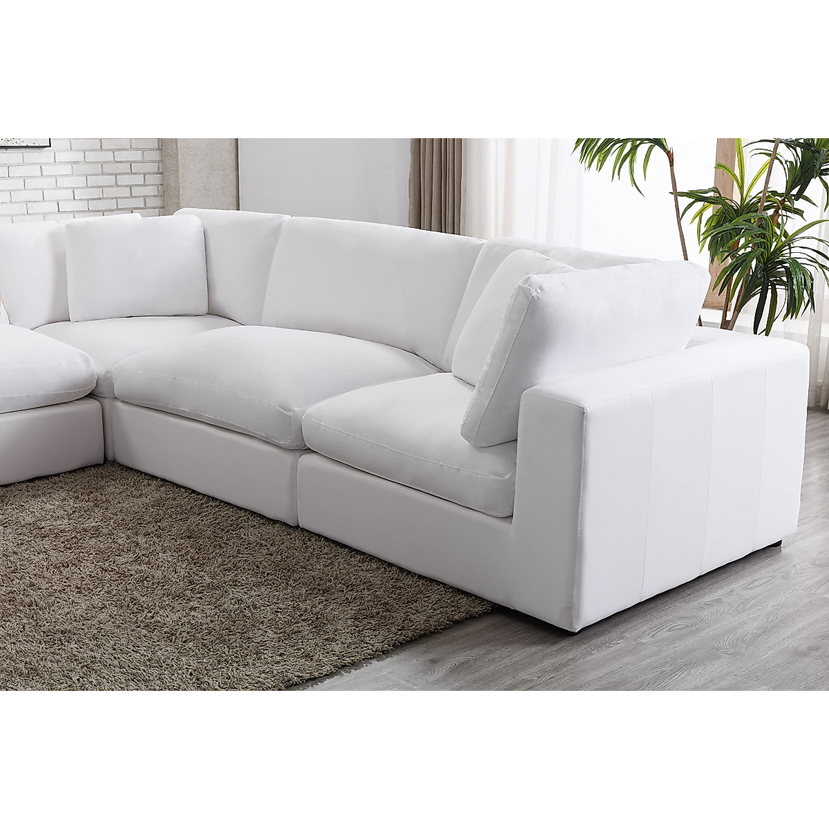 Roundhill Furniture Rivas Contemporary Feather Fill 8-Piece Modular Sectional Sofa with Two Ottomans, White