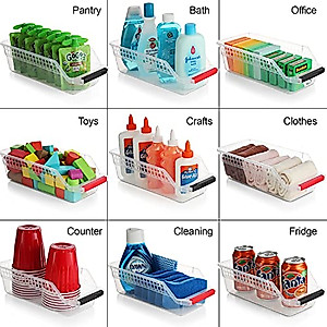 12 Pack - Multi-Purpose Shelf Baskets, Refrigerator Organizer Plastic Containers, Kitchen Pantry Cabinets Organization Bins, Clear