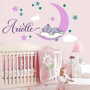 waldo Multiple Font Custom Name Moon Stars Nursery Theme Wall Decal - WM49G. Removable for Baby Room Mural Kids Girl Cat Girls Bedroom