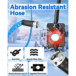 YIZBAP 15FT RV Heated Drinking Water Hose for 5/8" Inner Diameter, Freeze Protection Down to -20°F/-28°C with Energy Saving Thermostat, Includes 3/4" Adapter