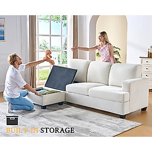 VanAcc 89 Inch Convertible Sofa with Chaise, Reversible L Shape Sofa Couch with Storage, Comfy Sofa Couch for Living Room, Beige Chenille