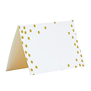 100 Pack Place Cards for Table Setting, Blank Table Name Cards for Wedding, Gold Foil Polka Dot Place Cards for Banquet, Events, Reserved Seating (2 x 3.5 In Folded)