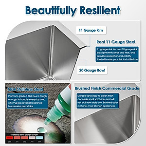 ROVOGO 25x18x9 in. Drop-in Kitchen Sink Single Bowl with Bottom Grid and Drain, 304 Stainless Steel Handmade Modern Sink Top Mount with 1-Hole, Brushed