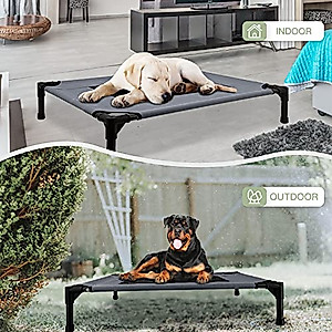 FIOCCO Elevated Dog Bed - Heavy Duty Dog Cot, Washable Raised Dog Bed with Chew Proof Mesh and Metal Frame, Portable Dog Bed for Outdoor Use, Dog Cots Beds for X-Large Dogs, Gray/Black Mesh
