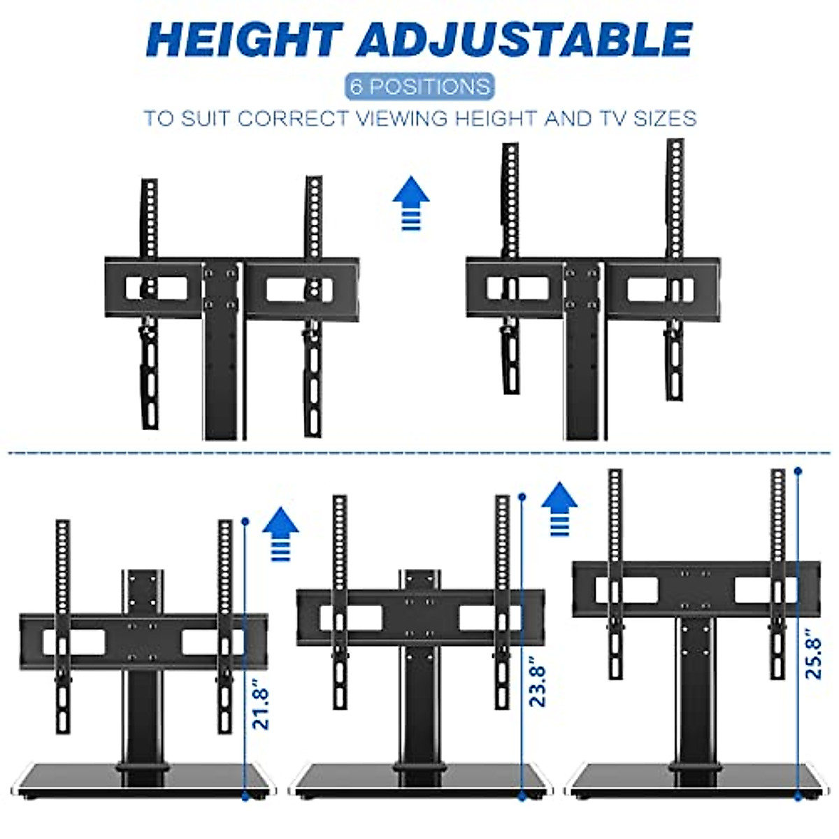 Rfiver Universal Table Top TV Stand TV Base Replacement for Most 27 30 32 39 40 42 43 49 50 55 60 Inch LCD LED Plasma Flat Screen TVs, Vesa Mount Holds up to 88 lbs, Height Adjustable