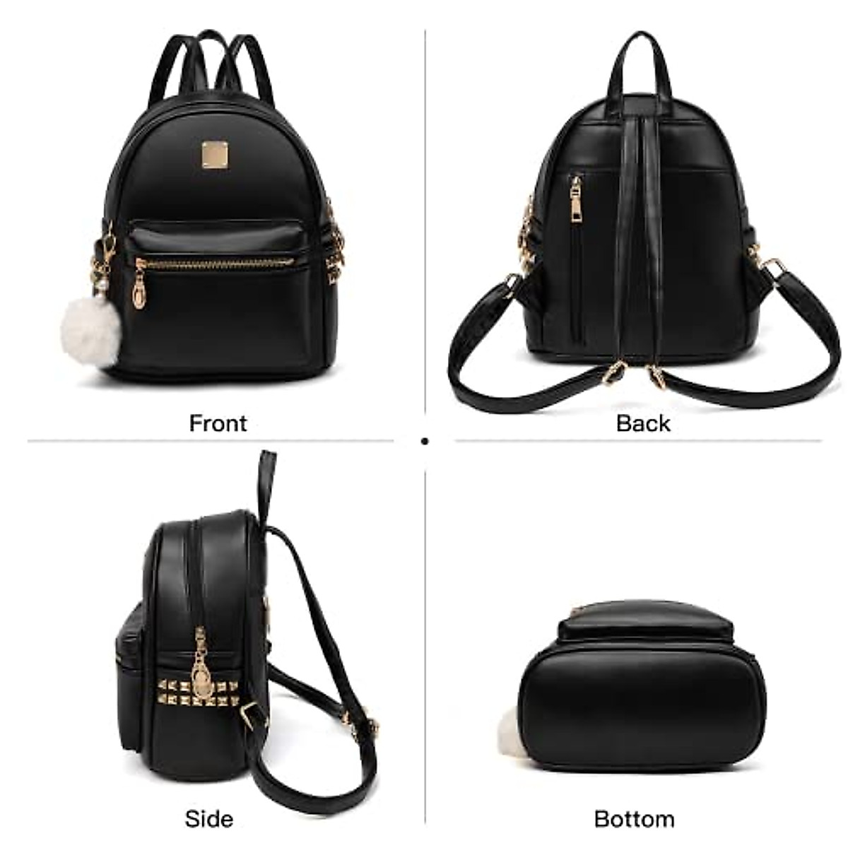 PINCNEL Mini Backpack Women Leather Small Backpack Purse for Teen Girl Travel Backpack Cute School Bookbags Ladies Satchel Bags(Black)