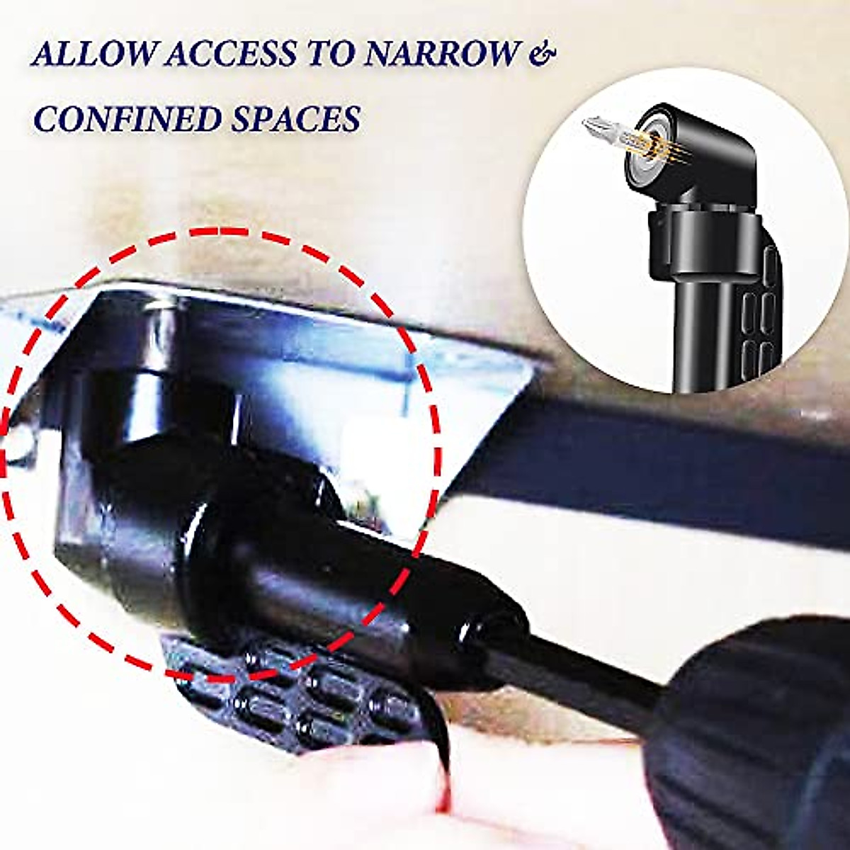 Right Angle Drill Attachment 105 Degree Impact Driver Right Angle Drill Adapter Power Angled Screwdriver Drill Bit Extension Drill Bit Holder for Tight Space Long & Short- BLK