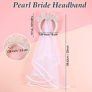 Wavyknot Bride Headband with Veil Bachelorette Party Decorations Bridal Headband for Wedding Crown White Pearl Headpiece Bachelorette Favors Bridesmaid Bridal Shower Party Gift