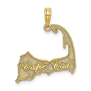14k Yellow Gold Travel Charm Pendant, Mini Cape Cod Map Silhouette