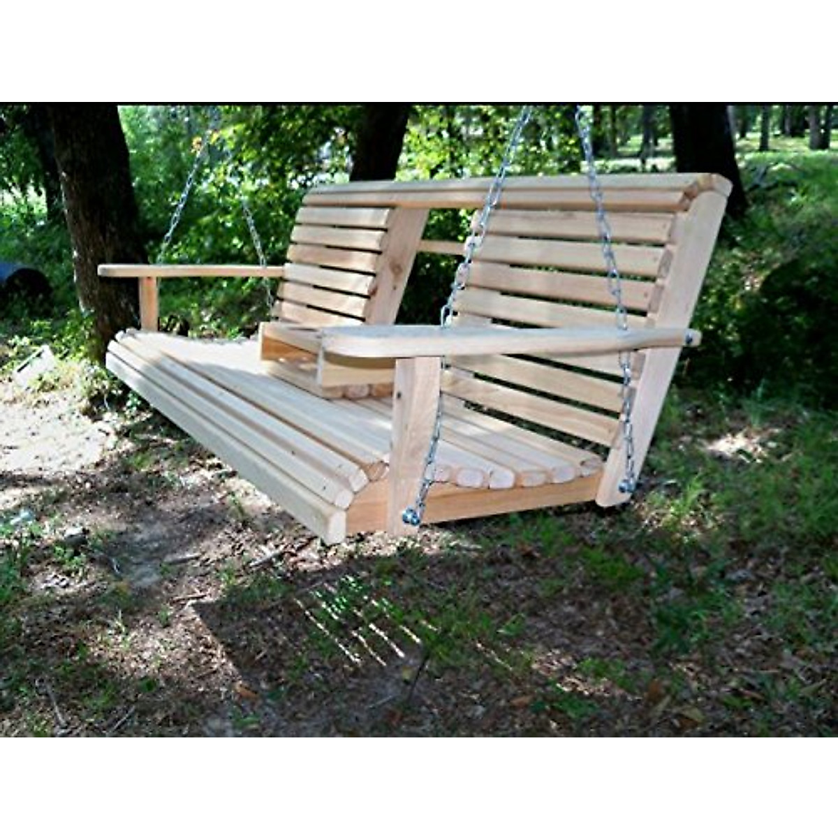 Ecommersify Flip Cup Holder Console Rot-resistant Cypress Eternal Wood Lumber Roll Back Porch Swing, 5-Feet