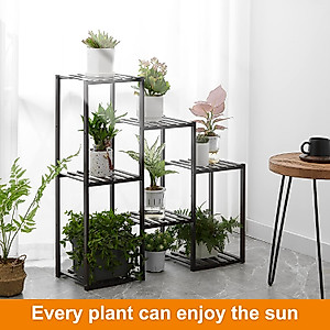 Plant Stand Indoor Plant Stands Bamboo Outdoor Tiered Plant Shelf for Multiple Plants, 3 Tiers 7 Potted Ladder Plant Holder Table Plant Pot Stand for Window Garden Balcony Living Room Corner(Brown)