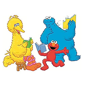 9 Inch Big Bird Elmo Cookie Monster Decal Book Reading Read Books Sesame Street Removable Wall Sticker Peel Self Stick Adhesive Art Home Kids Room Decor Vinyl Decoration Nursery Boys Girls 9 by 6 inch
