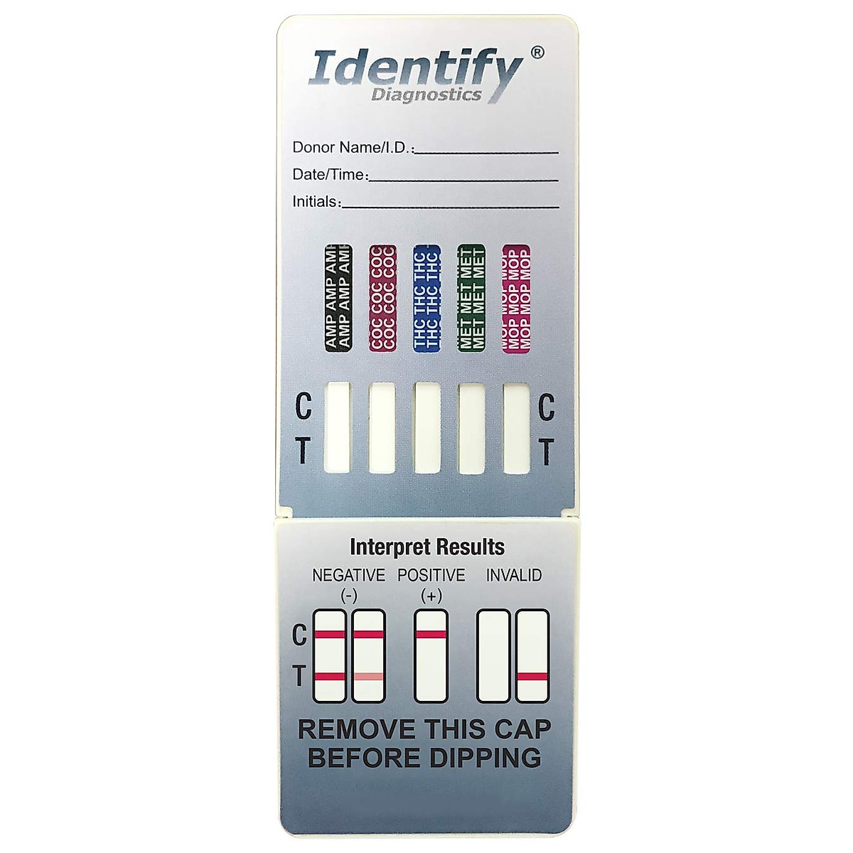 Identify Diagnostics Drug Test Cards - 5 Pack - 5 Panel Dip CLIA Waived Instant Urine Drug Test Kit for AMP,COC,MET,MOP/OPI,THC