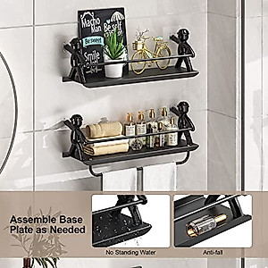 coorack Shower Caddy Floating Wall Shelves, COORACK 2 Pack Metal Hanging Shelf No Drilling Adhesive Wall Mounted Bathroom Shelf Black Floating Shelves Floating Shelves