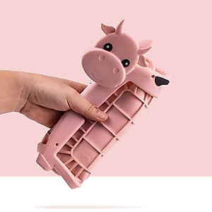 Kids Case for New iPad 9th/8th/7th Generation, iPad 10.2 2021 2020 2019 Case, CHIN FAI Cute Cow Slim Lightweight Shockproof Silicone Handle Stand Protective Cover for iPad 10.2/10.5 Inch (Pink)