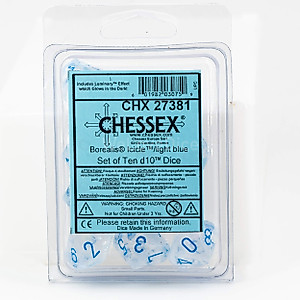 Chessex Borealis Icicle Luminary 10 x D10 Dice Set CHX27381, Medium