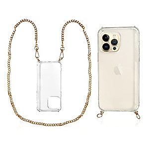 Horizon Clear iPhone 14 pro max case with Luxury Gold Strap for Women and Men - 100% Body Rugged Protector and Shockproof Bumper case 6.7 Inch with an Innovative Removable Chain