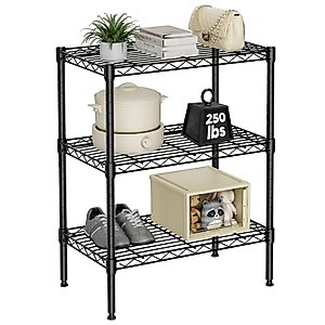 UOCFYK 3-Wire Shelving Metal Storage Rack, Adjustable Steel Wire Racks, Heavy Duty Standing Shelf Organizer for Kitchen, Closet, Pantry, Garage, Laundry, Bathroom, Black