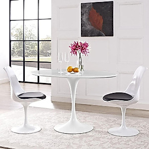 Oakestry 48-inch Mid-Century Modern Oval Dining Table Sleek White Pedestal Base Stylish Kitchen Breakfast Nook Table Space-Saving Design for Dining Room & Small Spaces, 48" D X 27.5" W X 28.5" H