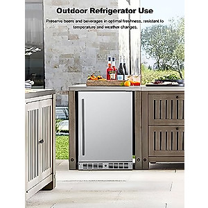 SUCISENI Outdoor Beverage Refrigerator, 24 Inch Undercounter Beverage Fridge Cooler Holds 180 Cans, Stainless Steel Refrigerator with Lockable Door for Home Bar, Outdoor Kitchen Patio or Commercial