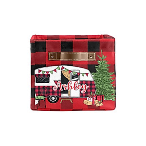 Buffalo Plaid Car Personalized Storage Bins Basket Cubic Organizer with Durable Handle for Shelves Wardrobe Nursery Toy 1 Pack