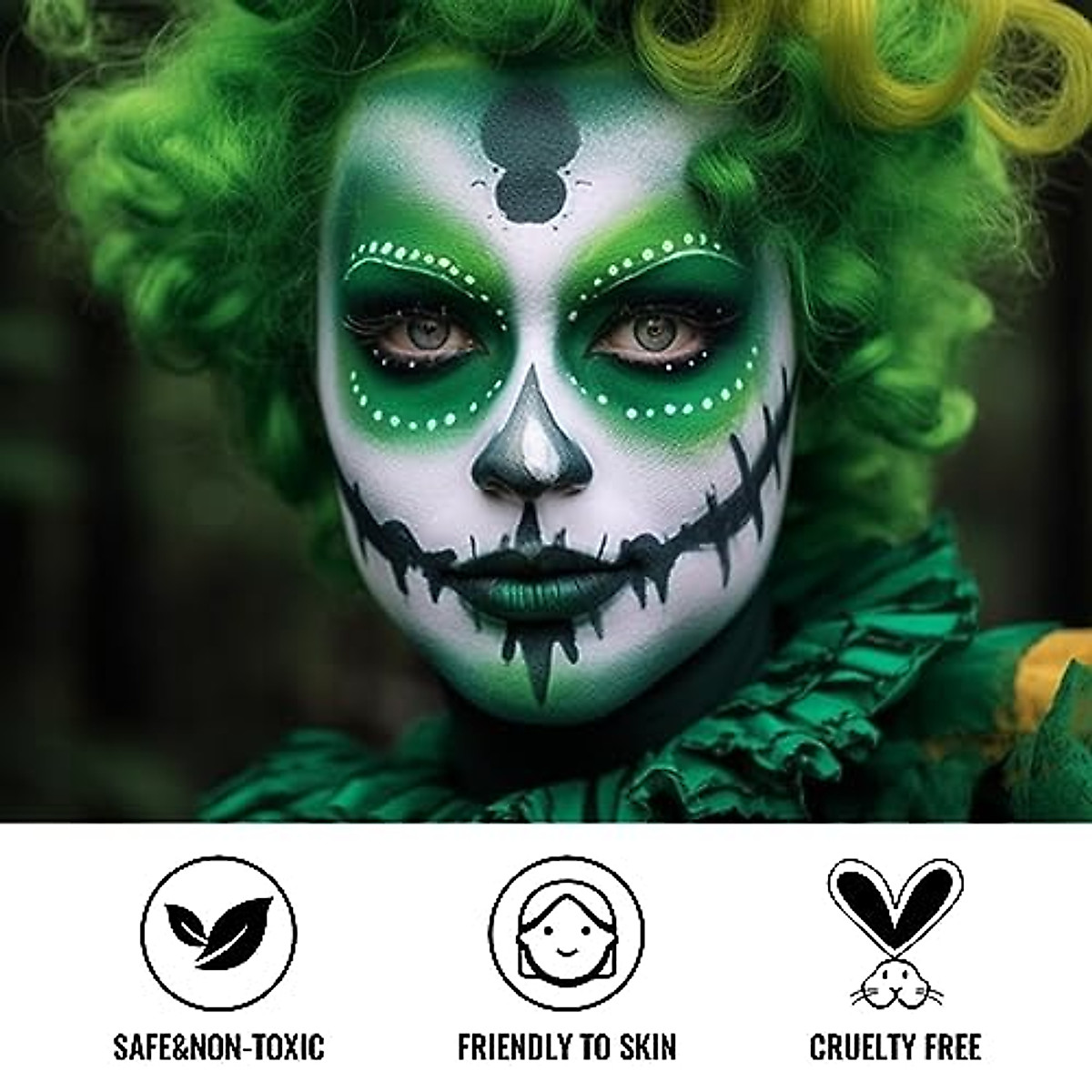 BOBISUKA White Black Green Face Paint + 3PC Sponge + Brush Body Paint Set, Colored Eye Black for Baseball Softball Sport Games, Zombie, Monster Face Painting Kit for Halloween, Cosplay, Costume, SFX Special Effect and Theme Parties