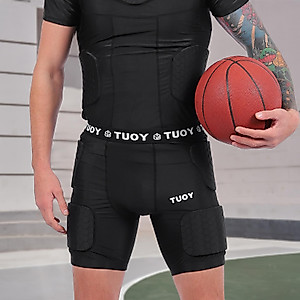 Men's Padded Football Girdle Compression 5-Pads Integrated Football Pads with Hip Tail Thigh Protector for Football Baseball