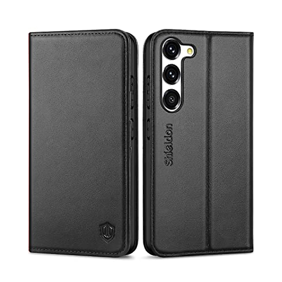 SHIELDON Case for Galaxy S23 5G 6.1", Genuine Leather Galaxy S23 Wallet Case RFID Blocking Credit Card Holder Folio Magnetic Kickstand Shockproof Cover Compatible with Galaxy S23 2023 - Black
