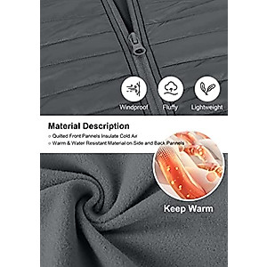 Pudolla Men's Lightweight Puffer Jacket Winter Thermal Running Jacket Hybrid Waterproof Down Coat for Golf Hiking(Dark Grey Large)