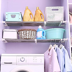 Hershii Expandable Shelf Rod Closet System 5-Bar Telescopic Heavy Duty Clothes Hanger Adjustable DIY Storage Organizer Shoe Rack