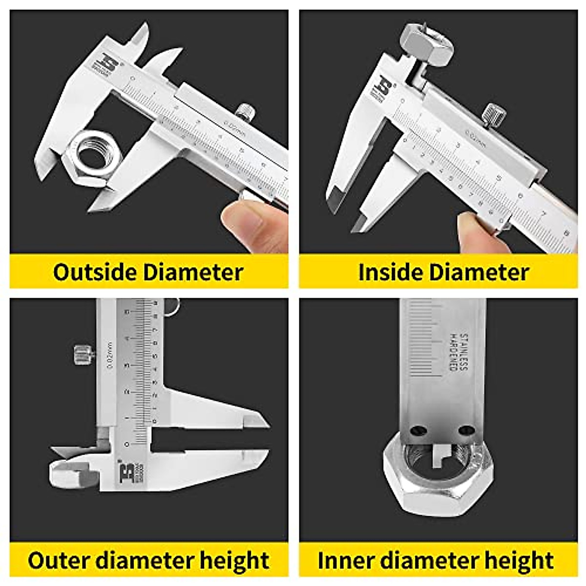 Vernier Caliper Stainless Steel Non-Digital Caliper, 0-200mm Metric Manual Micrometer Caliper, 0.02mm Accuracy High Precision Caliper, Durable Slide Caliper Measuring Tool