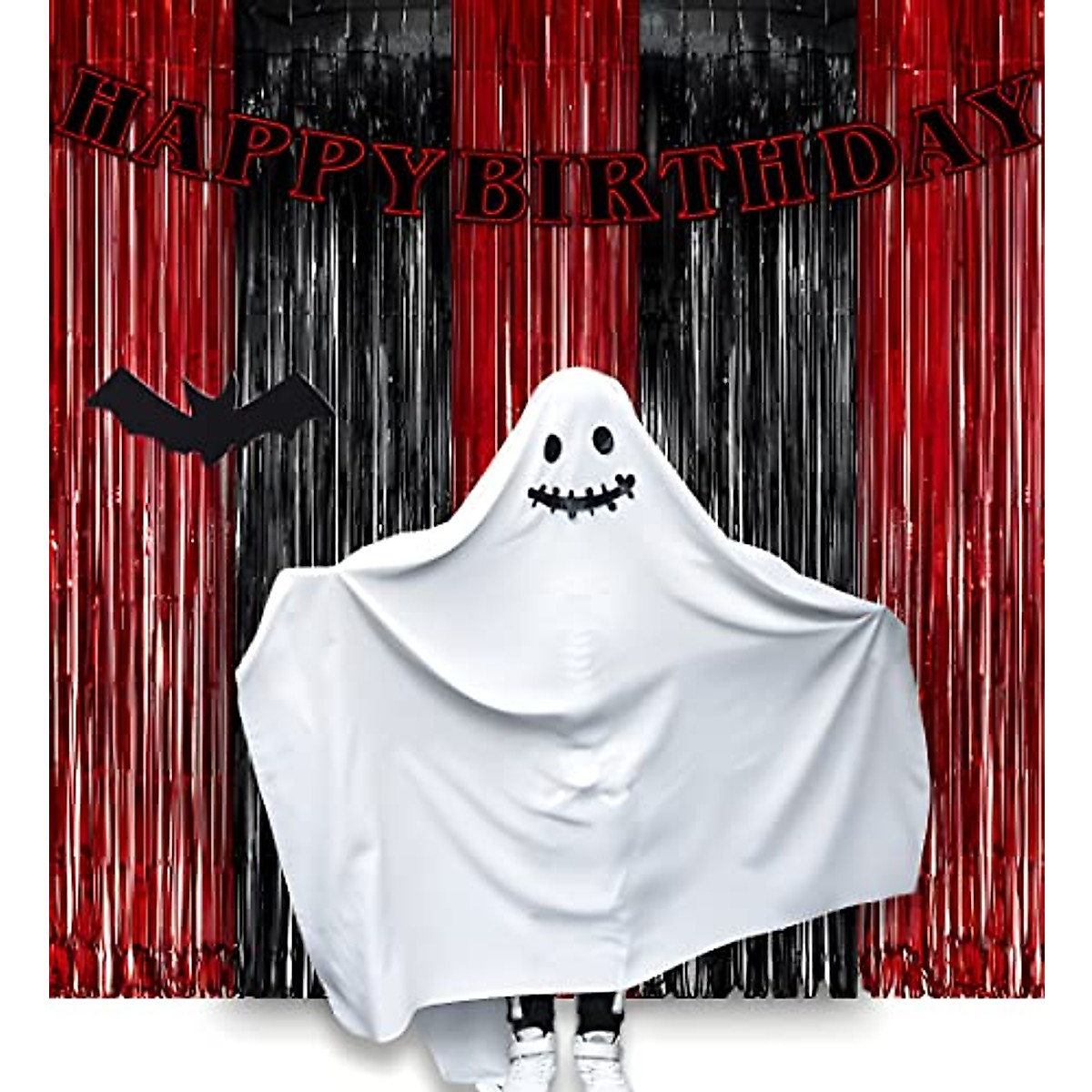 GREATRIL Black and Red Tinsel Fringe Curtain Foil Fringe Party Backdrop Streamers for Stranger Themed/Halloween/Christmas/Doorway/Casino/Wall Decor 2 Black 2 Red