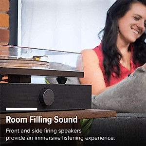 Andover Audio Spinbase Speaker System Designed for Turntables; Phono Input, Bluetooth, aux-in, Bass and Treble Control, ISOGroove Anti-Feedback - (Black)