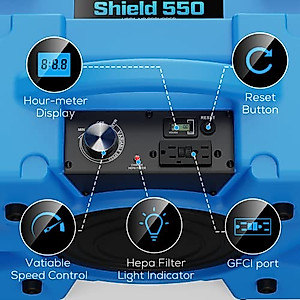 CADPXS Shield-550 Negative Machine Airbourne Cleaner HEPA Scrubber Water Damage Restoration Equipment Air Purifier, Air Scrubbers