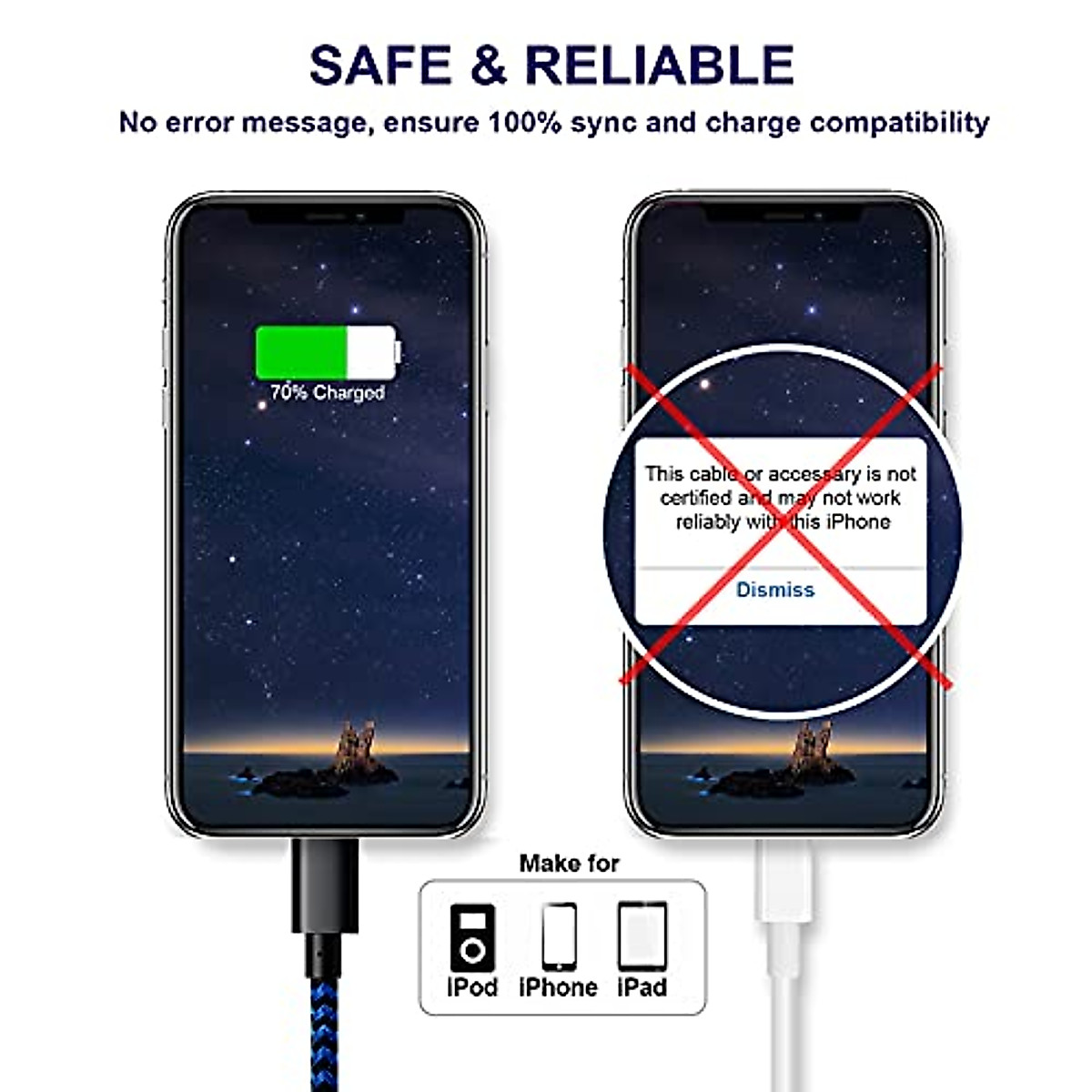 3 Pack 10FT iPhone Lightning Cable Apple Charger Cord Nylon Braided USB to Lightning Cable [Apple MFi Certified]