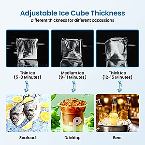 Fashionwu Commercial Ice Maker Machine 150lbs/24H, Stainless Steel Ice Machine with 33LBS Ice Storage Capacity, Under Counter ice Maker for Home Office Restaurant Bar Coffee Shop