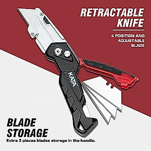KATA 2-Pack Heavy Dudy Utility Knife Box Cutter Retractable Blade Folding Knife Set, 10pcs SK5 Sharp Blades In Case for Box, Cardboard and Carton