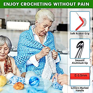 73 Pack Crochet Hooks Set, 13 PCS 2mm(B)-10mm(N) Ergonomic Soft Grip Crochet Handles Yarn Knitting Needles Kit with Case for Arthritic Hand, Inscraft Crochet Starter Kit for Beginners and Lovers