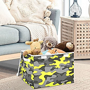 CaTaKu Camouflage Art Green Storage Bins with Lids and Handles, Fabric Large Storage Container Cube Basket with Lid Decorative Storage Boxes for Organizing Clothes